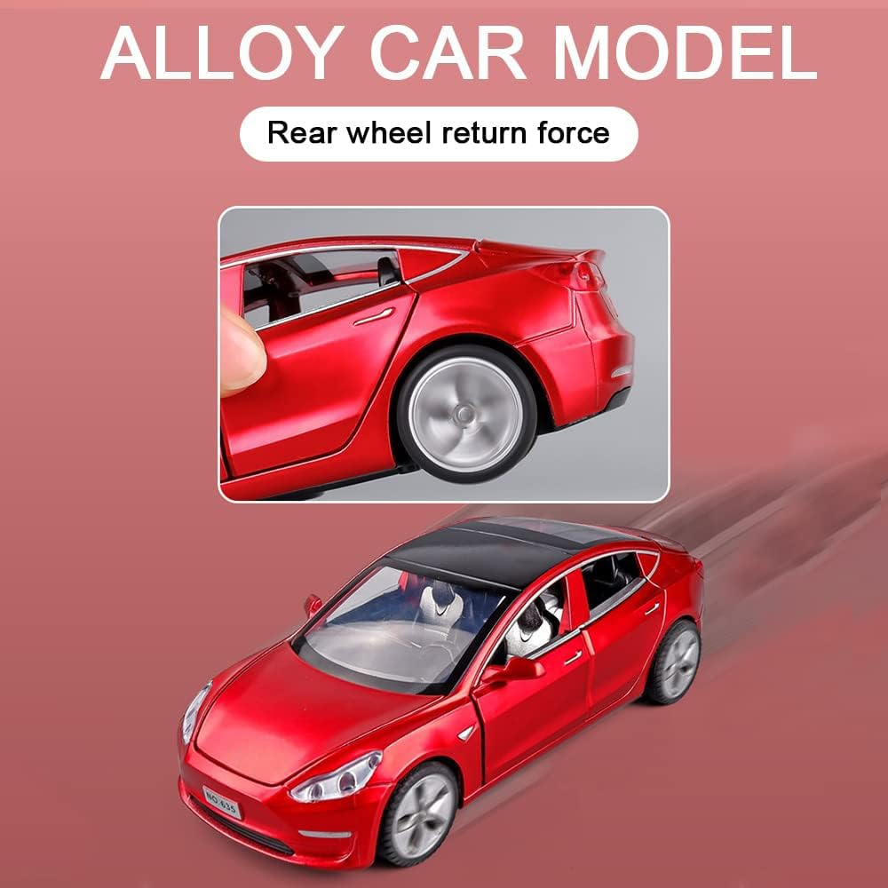 Diecast Toy Car Model 3 Car Model,Zinc Alloy Simulation Casting car Model Pull Back Vehicles,1:32 Scale Mini Vehicles Toys with Lights and Music for Toddlers Kids Children Birthday Gift (Red)