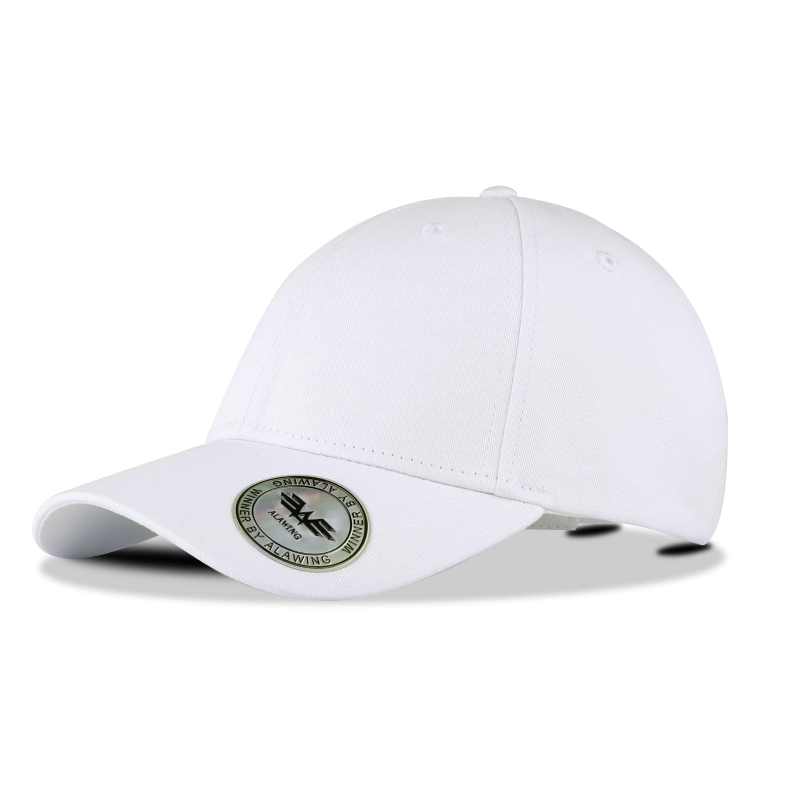 ALAWING Baseball Cap Adjustable Size for Running Workouts and Outdoor Activities Pure Cotton Sweatproof and Breathable (White)