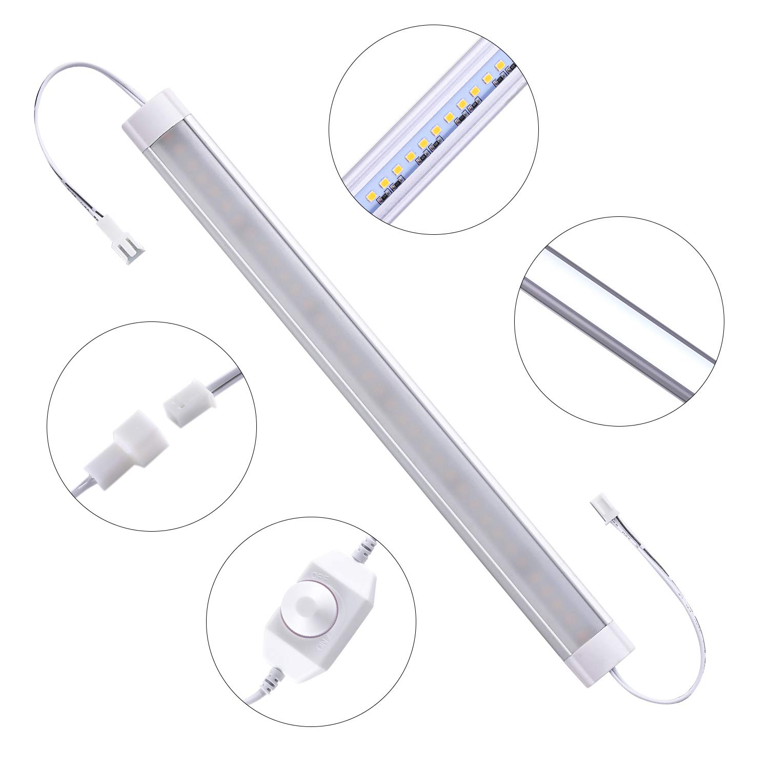 8pcs LED Under Cabinet Lights, Dimmable Kitchen Cabinet Strip Lighting Fixture, Hardwired Under Counter Lighting for Cupboard, Showcase, Shelf, 12in 24V DC(Warm White)