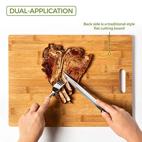 Large Organic Bamboo Cutting Board - Wooden Charcuterie Cheese Serving Platter For Kitchen - With Deep Drip Edge & Garnish Bowls - Boards Are BPA Free,16x12β - Unique Housewarming Gift Idea - Good&Co.
