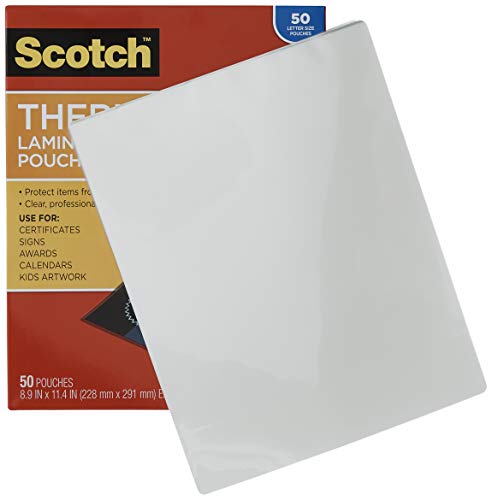 Scotch Thermal Laminating Pouches, 50 Pack Laminating Sheets, 3 Mil, 8.9 x 11.4 Inches, Education Supplies & Craft Supplies, For Use With Thermal Laminators, Letter Size Sheets, (TP3854-50-MP)