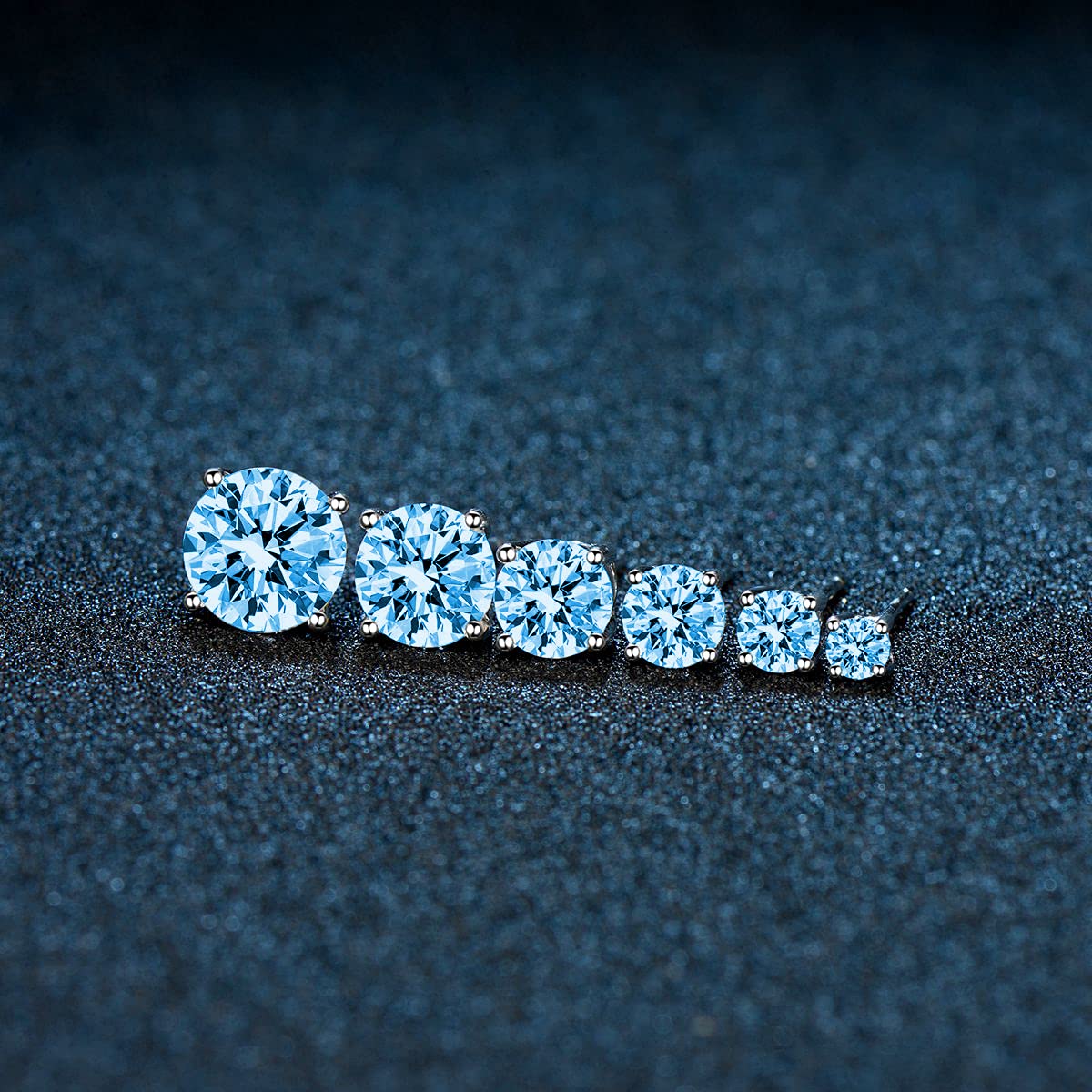 925 Sterling Silver Round-Cut Blue Cubic Zirconia Stud Earrings 3mm-8mm Options, Simulated Diamond CZ Studs Hypoallergenic Jewelry (3mm)