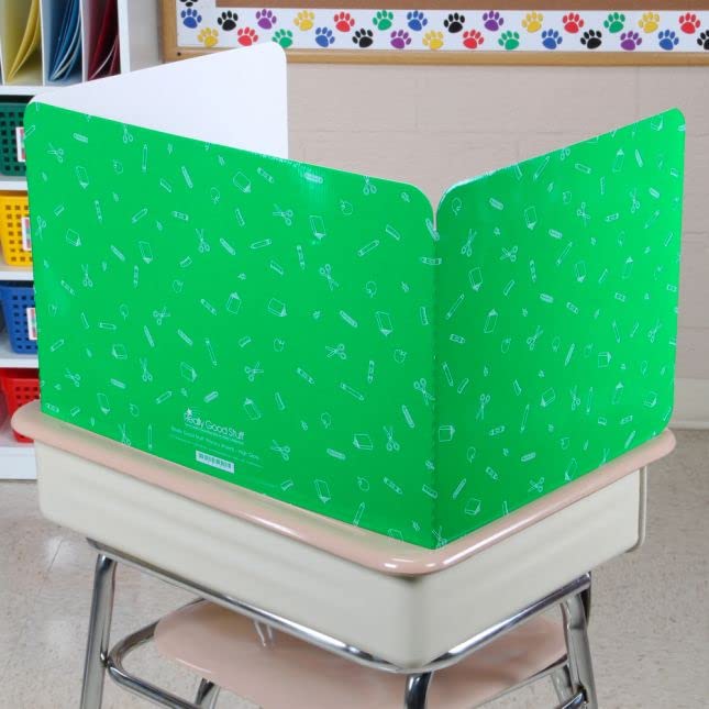 Large Privacy Shields for Student Desks β Set of 12-3 Group Colors -Gloss - Study Carrel Reduces Distractions - Keep Eyes from Wandering During Tests, Red, Blue & Green School Supplies Pattern