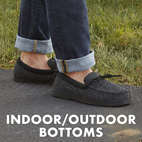 Dearfoams Men's Keaton Memory Foam Moccasin with Wide Widths Slipper, Black Microsuede, Small