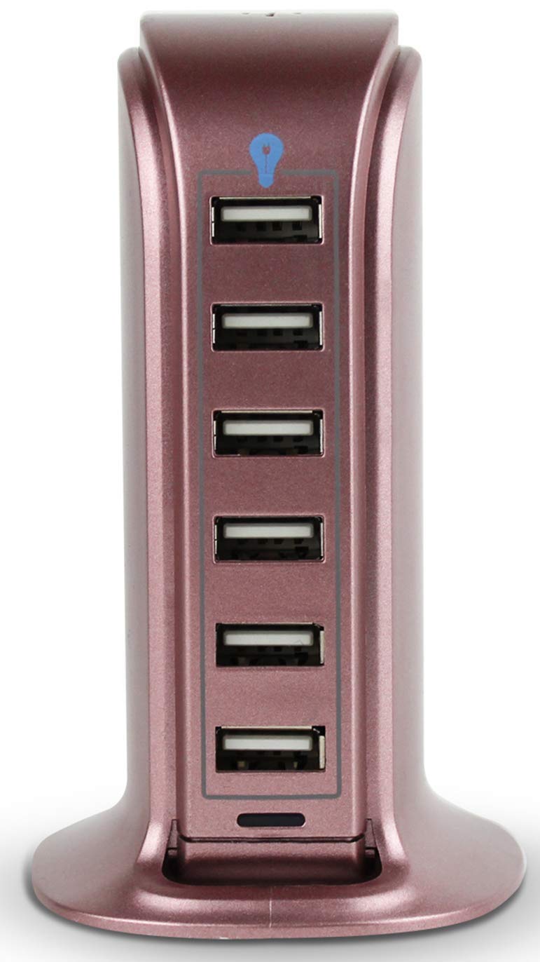 Aduro 40W 6-Port USB Desktop Charging Station Hub Wall Charger for iPhone iPad Tablets Smartphones with Smart Flow (Rose Gold)