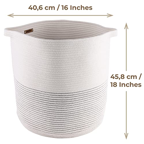 GooBloo Large Cotton Rope Woven Storage Basket - 18β x 16β Tall Decorative Cotton Rope Basket for Living Room, Toys or Blankets - Wicker Baskets with Handles - Cute Baby Laundry Hamper