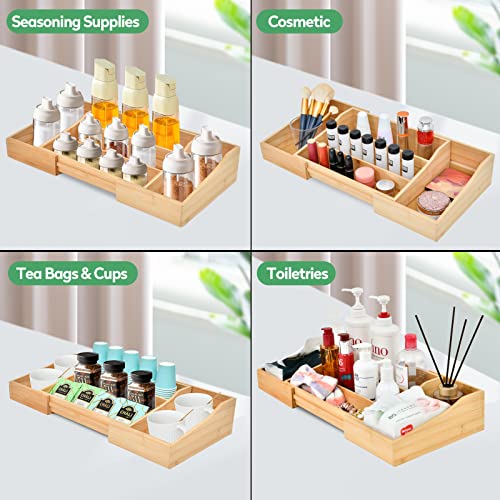 Expandbale Bamboo Countertop Organizer Bin,Counter And Pantry Organization For Kitchen, Bathroom And Dining Room,1 Pack,Natural Color