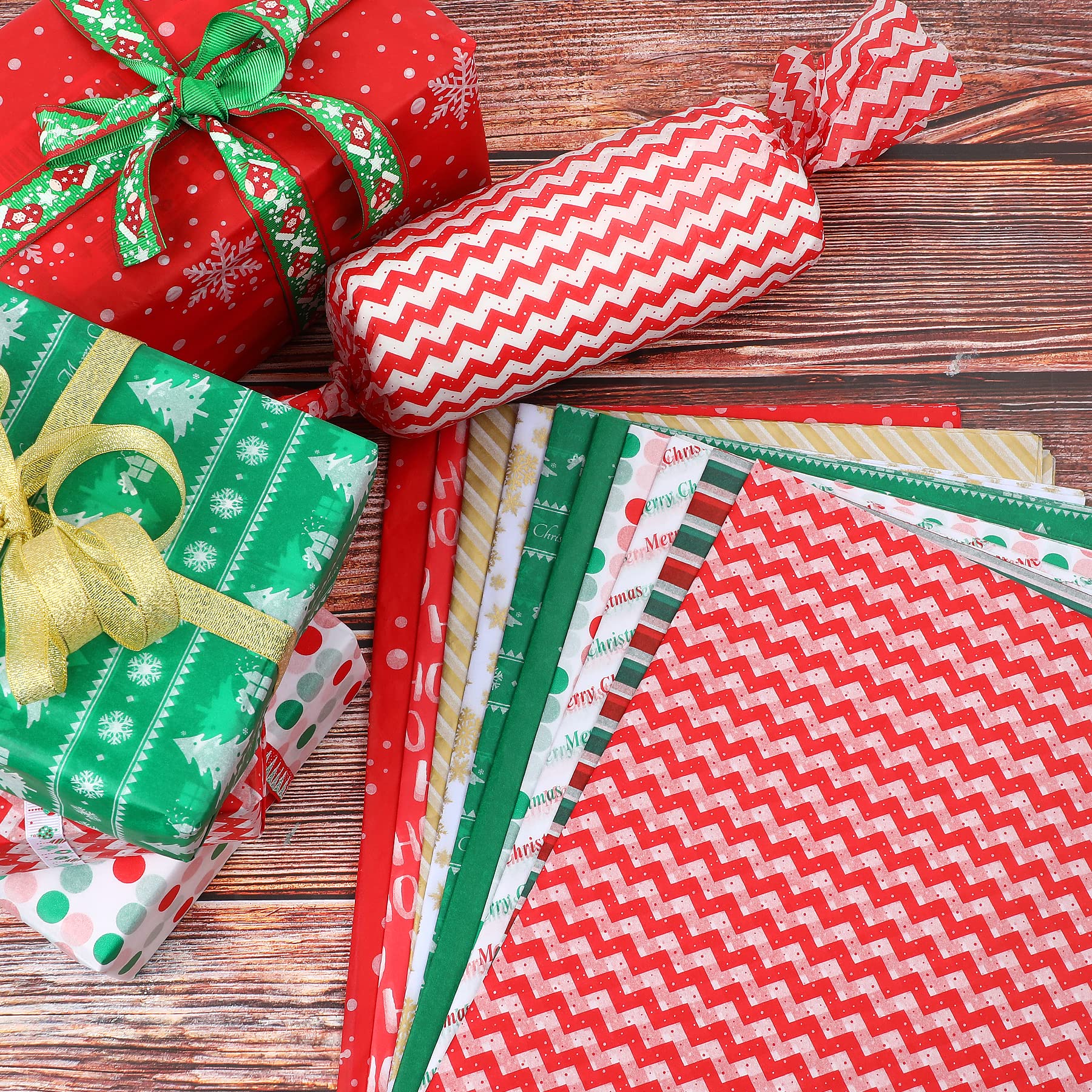SANNIX 100 Sheets Christmas Tissue Paper Xmas Bulk Gift Wrapping Paper Bag for Christmas Gift Wrapping Boxes DIY Crafts Birthday Holiday Decoration 19.7 ×13.8 Inch (10 Patterns)