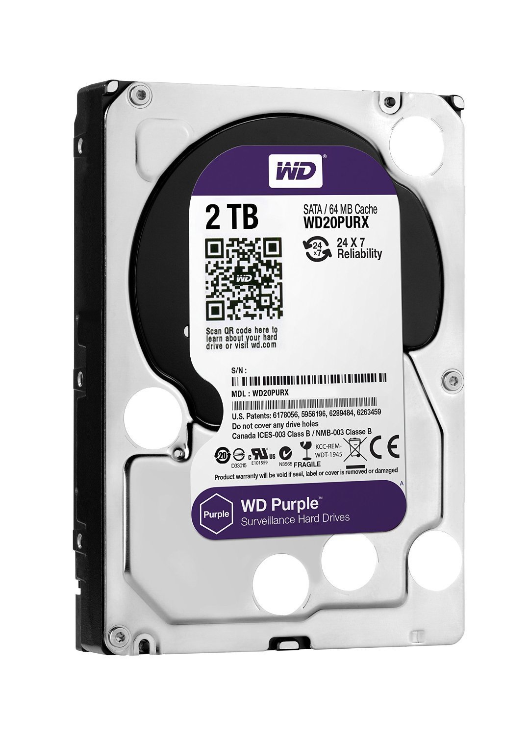 WD Purple 6TB Surveillance Hard Disk Drive - 5400 RPM Class SATA 6 Gb/s 64MB Cache 3.5 Inch - WD60PURX [Old Version] (Renewed)