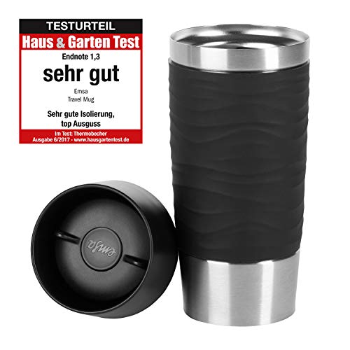 Emsa Waves Travel Mug Thermos Mug 18/10 Stainless Steel/Black
