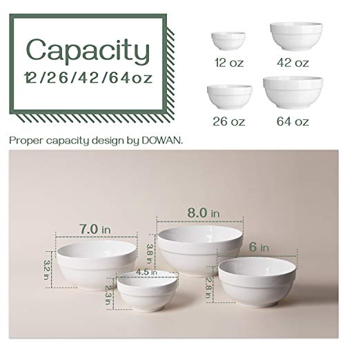 DOWAN Serving Bowls, 64/42/22/12 Oz Serving Dishes for Entertaining, White Porcelain Nesting Bowls Set, Microwave & Dishwasher Safe, Versatile Prep Bowls for Fruit Salad Pasta Ice Cream Dessert Cereal