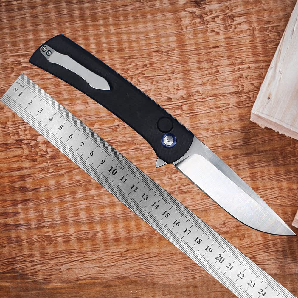 allvin R8308 Folding Knife D2 Satin Drop Point Blade Black G10 with Stainless Steel Sheet Handle Outdoor Camping Hiking Fishing EDC Pocket Survival Knives
