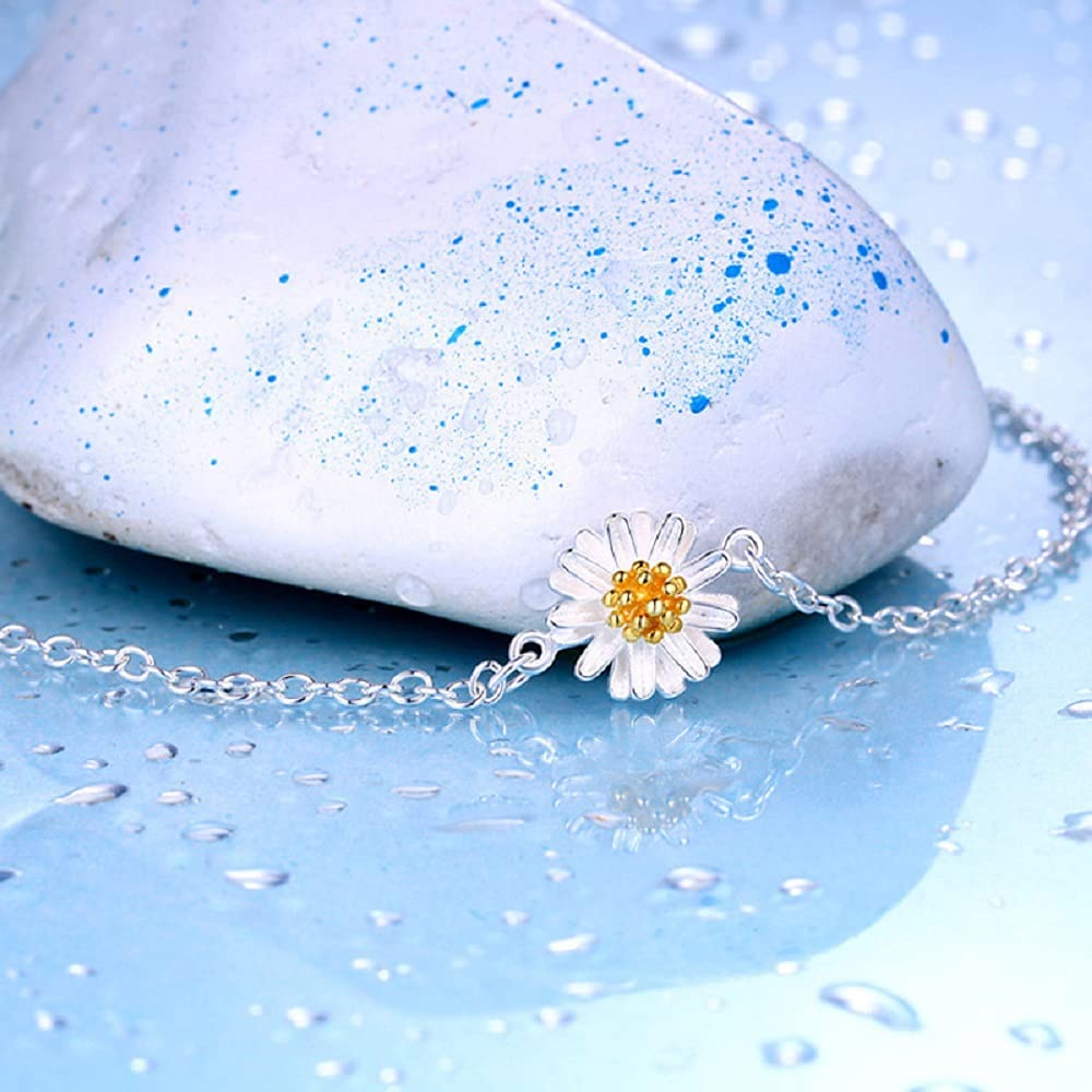 925 Sterling Silver Daisy Bracelet, Fashionable Adjustable Bracelet, Gift for Women and Girls