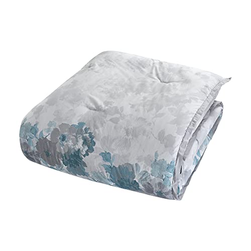 Lanwood Home Claire Cotton 10-Piece Comforter Set, Includes Comforter, Bed Skirt, 2 Standard Shams, 2 Euro Shams, 3 Throw Pillows & Throw Blanket, Teal Floral, King