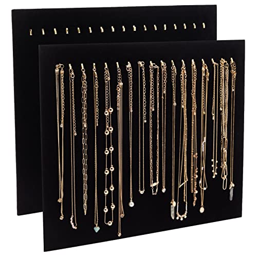 Genie Crafts 2 Pack Jewelry Display for Selling, Black Velvet Boutique Necklace Stands, Boards with Hooks for Pop Up Shop (14.6 x 11.9 x 4.5 In)