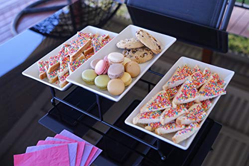 The Most Versatile 3 Tier Serving Tray. Collapsible Metal Stand with 3 Plates & 3 Bowls on Black Wood Base. Tiered Tray Party Food Server Display for appetizers, Cupcakes, Fruit, Cheese, Desserts.