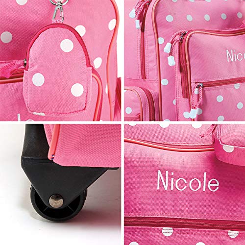 Lillian Vernon Personalized Rolling Luggage for Kids β Pink Polka Dot Design, 6β x 15.5" x 23"H