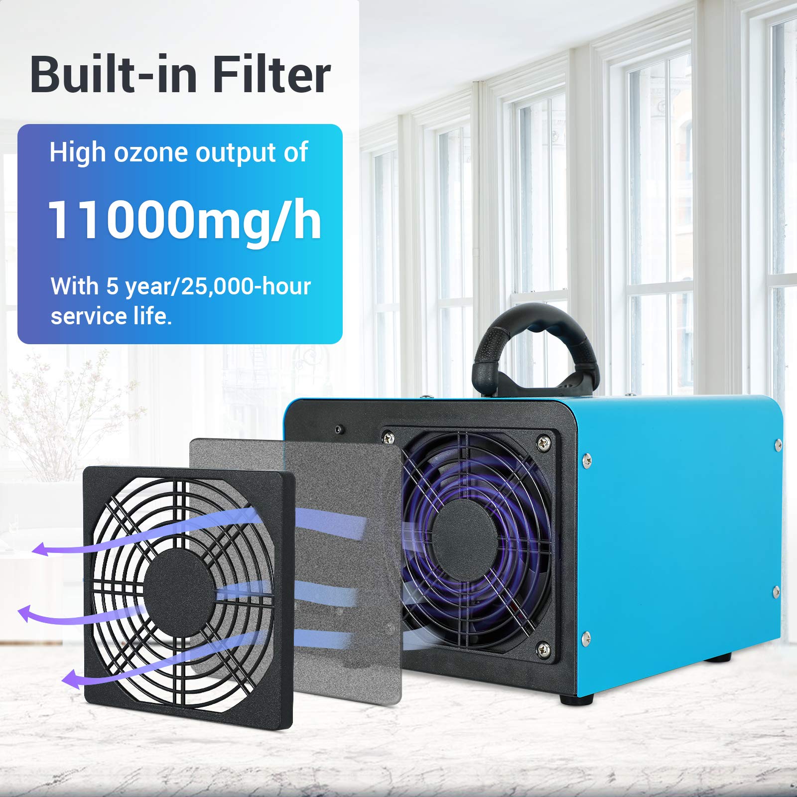 DMRSUP Commercial Ozone Generator 2.0 APP Control 11000 mg/h Air Purifier Ionizer - Ozone Machine for Home, Cars, Smoke, Blue