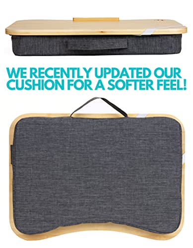 Hultzzzy Bamboo Lap Desk Tray Table for 17" Laptops for Adults with Ipad and Tablet Stand and Foam Pillow for Bed, Couch, and Recliner