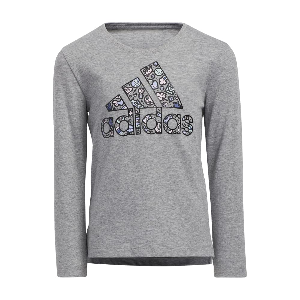 adidas Girls' Long Sleeve Vent Graphic Tee, Medium Grey Heather, 5