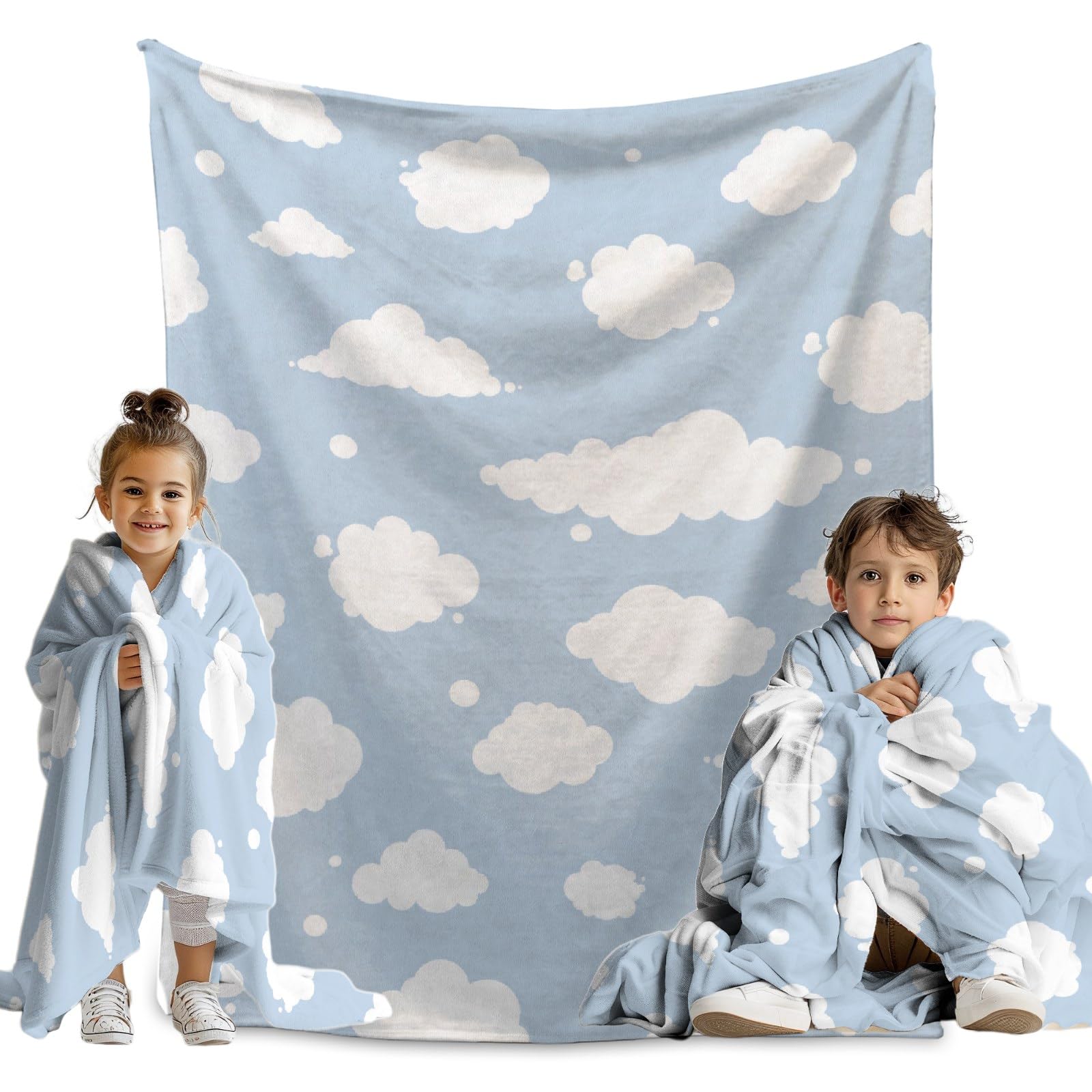 Cloud Blanket, Cloud Print Throw Blanket, Blue and White Gift for Girl and Boy, Lightweight Soft Cute Cloud Fleece Blanket for Sofa Chairs Bed 40" x 30" for Pet