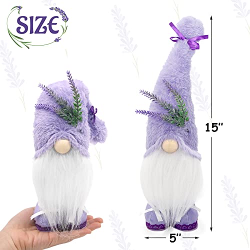 Lavender Swedish Gnomes Decorations for Home Pastel Purple Spring Summer Tiered Tray Tomte Plush Decor Nordic Dwarf with Artificial Greenery Kitchen Collective Gift for Women Family Friend Colleague