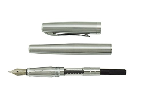 erofa Duke 209 Bent Nib Fountain Pen Set with Ink Refills Converter, Steel Sliver