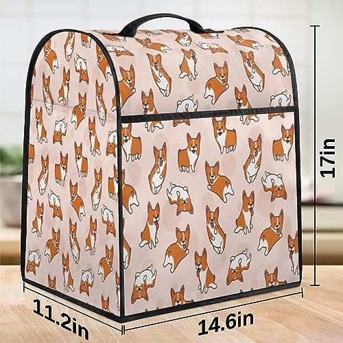 Cartoon Corgis Dog Pattern Stand Mixer Cover Foldable with Zipper and Handle Dust Cover Compatible With 6-8 Quart Kitchen Mixers Fits All Tilt Head & Bowl Lift Models