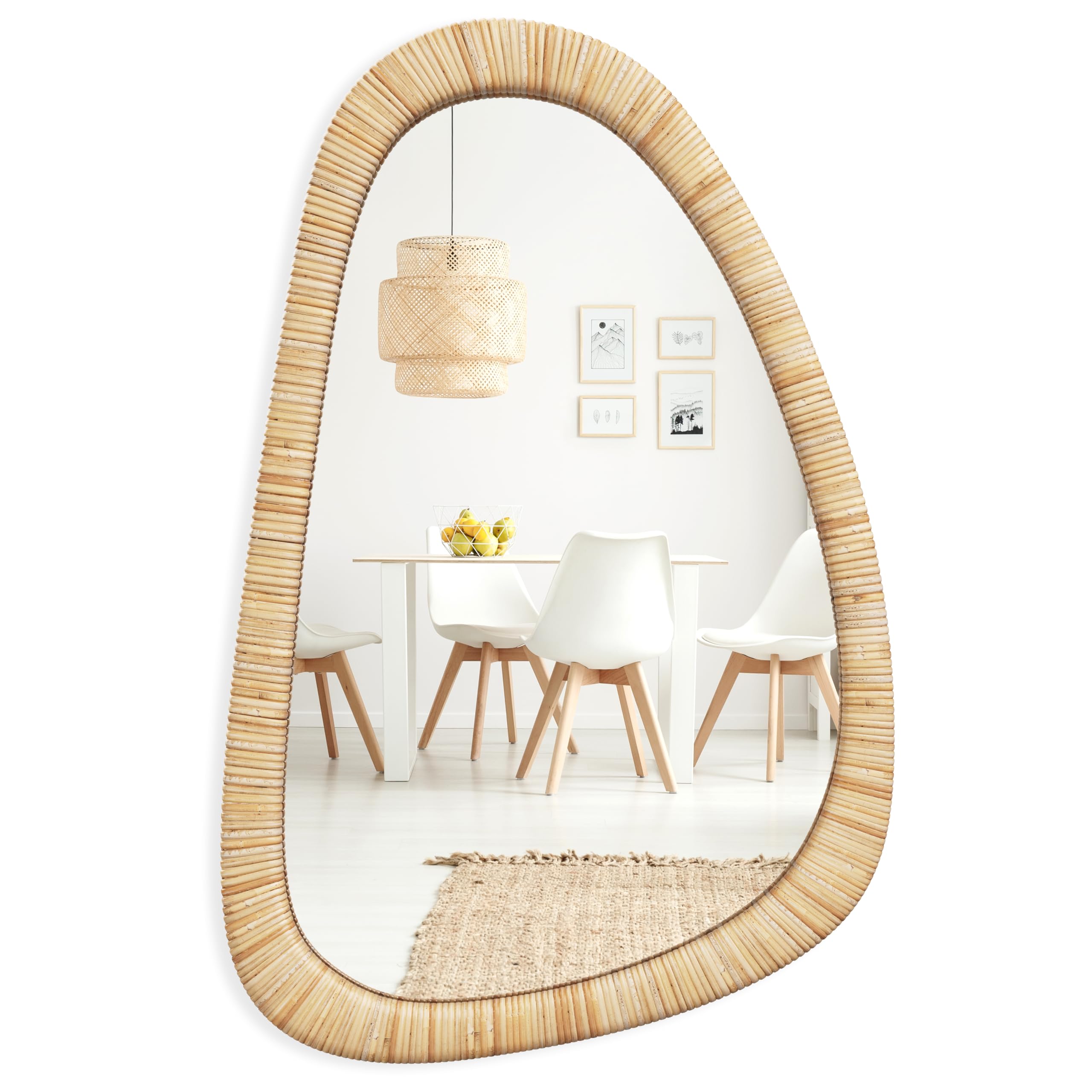Barnyard Designs Rattan Bathroom Mirror â Rustic Farmhouse Style Handmade Wicker Rattan Frame - Boho Mirror for Nursery Wall DĂŠcor (20" x 30", Asymmetrical)