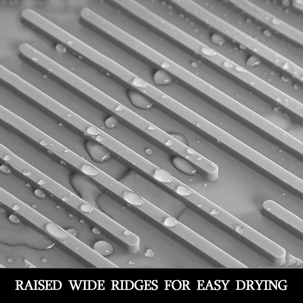 Dish Mat Silicone Dish Drying Mats Works For Drying Stemware Cocktail Glasses Silverware Pots Pans Knives and Dish Rack for Kitchen Counter Sink Bar Pads Easy to Clean 17.3"*7.9"*0.2" (Gray)