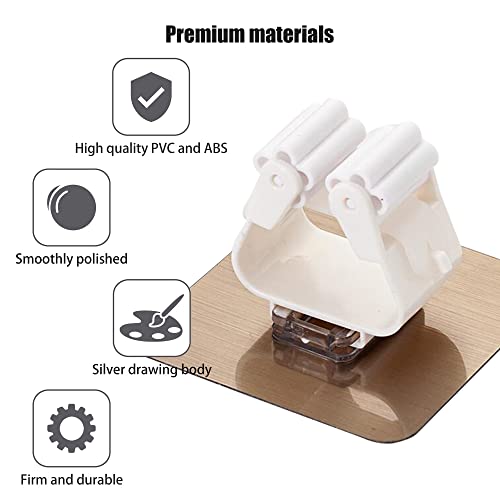 Self-Adhesive Mop Holder,Broom Wall Mounted Rack,Sweeper Gripper Hanger,Cleaning Tools Sticker Hook,Bathroom/Kitchen/Toilet/Garage/Garden Organization Gadget,No Drilling/Strong Bearing/Anti-Slip(4pcs)