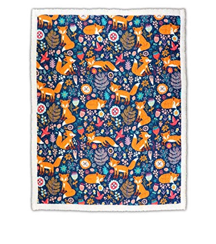 Lush Decor Pixie Fox Throw Fuzzy Reversible Sherpa Blanket 60β x 50β Navy