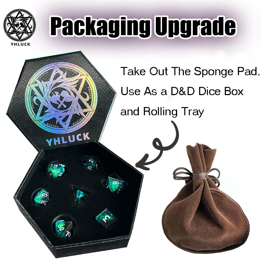 DND Dice Set Sharp Edge Galaxy Dice Handmade Resin Polyhedral Dice for Dungeon and Dragons RPG D20 Tabletop Roleplaying Party Games (Black & Green)