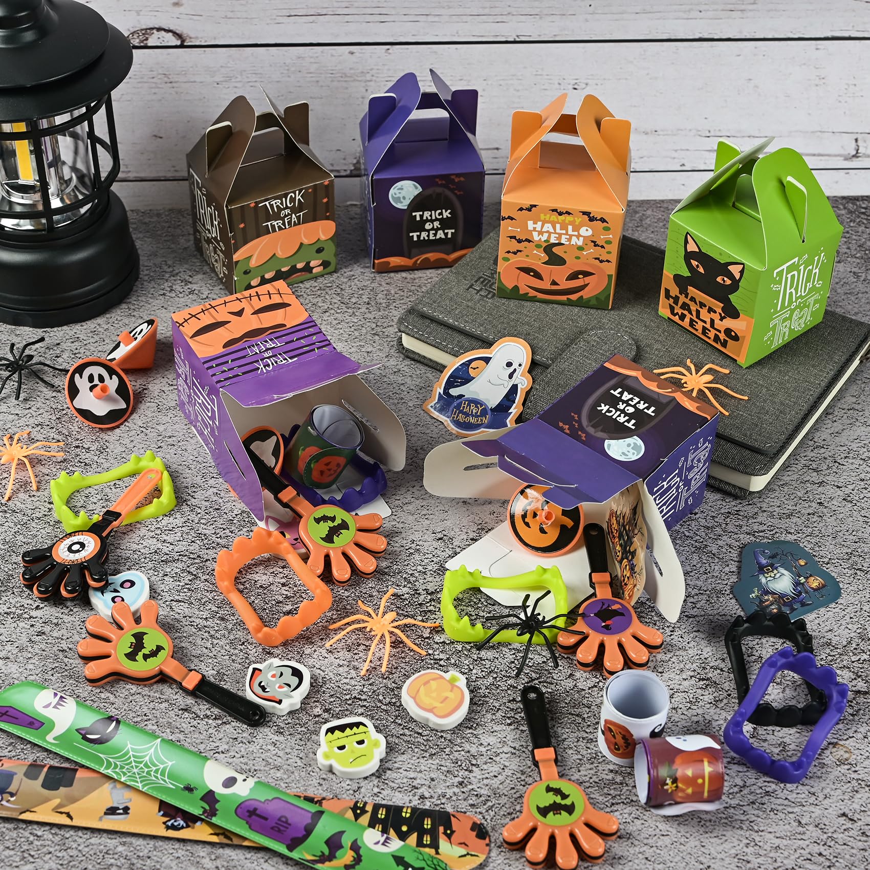 ATFUNSHOP 30PACKS Halloween Treat Boxes and Party Favors 240PCS Trick or Treat Candy Boxes for Classroom Students Exchange Halloween Carnival Prizes