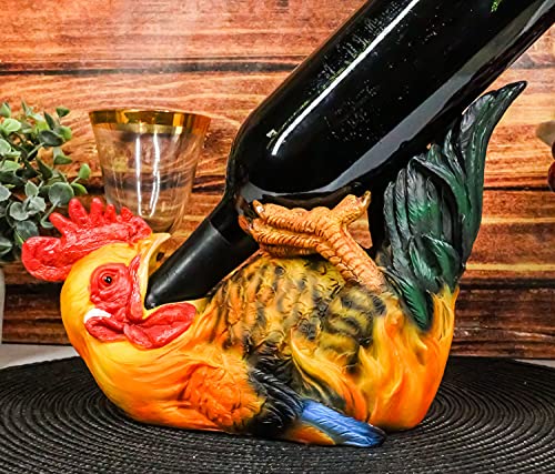 Ebros Cottage Farm Alpha Rooster Chicken Wine Holder Statue Animal Farm Chicken Kitchen Wine Caddy Decor