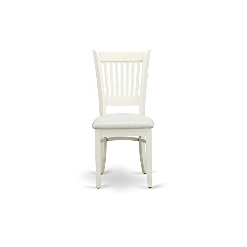 East West Furniture Dublin 3 Piece Modern Set Contains a Round Wooden Table with Dropleaf and 2 Fabric Upholstered Dining Chairs, 42x42 Inch, Linen White