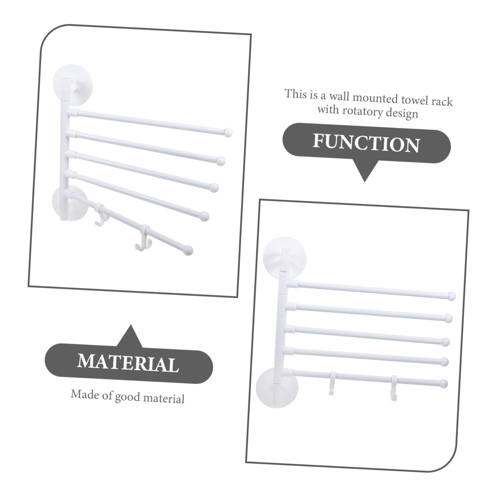 PRETYZOOM 1 Set Drying Rack Swivel Towel Rack Coat Hangers Towels Towel Bar Bath Towel Rack Towel Rod Towel Hanging Shelf Kitchen Towel Rack White No Punching Dishcloth to Rotate Rubber