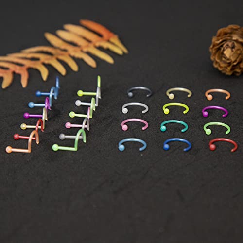 Aloecye 20G Clear Nose Ring Retainer for Work Surgery Acrylic Bone L Shaped Nose Stud Invisible Nose Screw Ring Small C Shaped Nose Stud Piercing Retainer