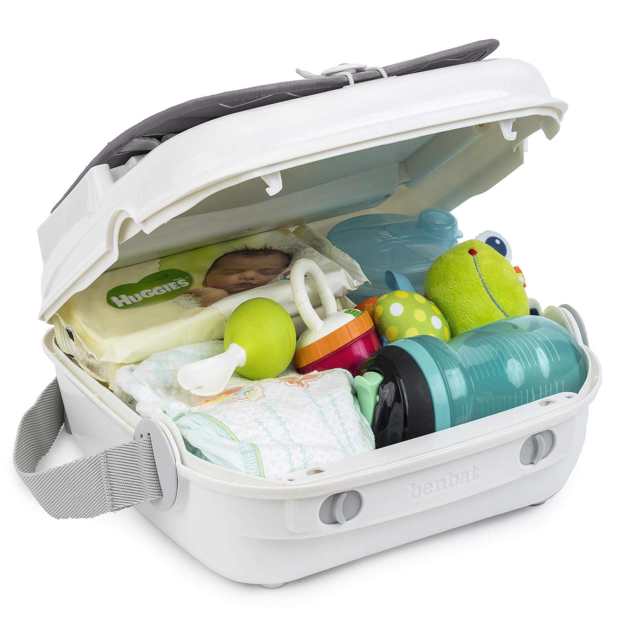 New Baby Booster Seat for Dining Table by Benbat. Portable, Washable Infant Feeding High Chair. Easy Folding & Adjustable Safety Harness (Gray)