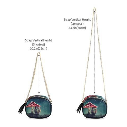 ALAZA Owl Bird Mushrooms PU Leather Small Women Crossbody Shoulder Bag Purse Wallet with Adjustable Chain Strap