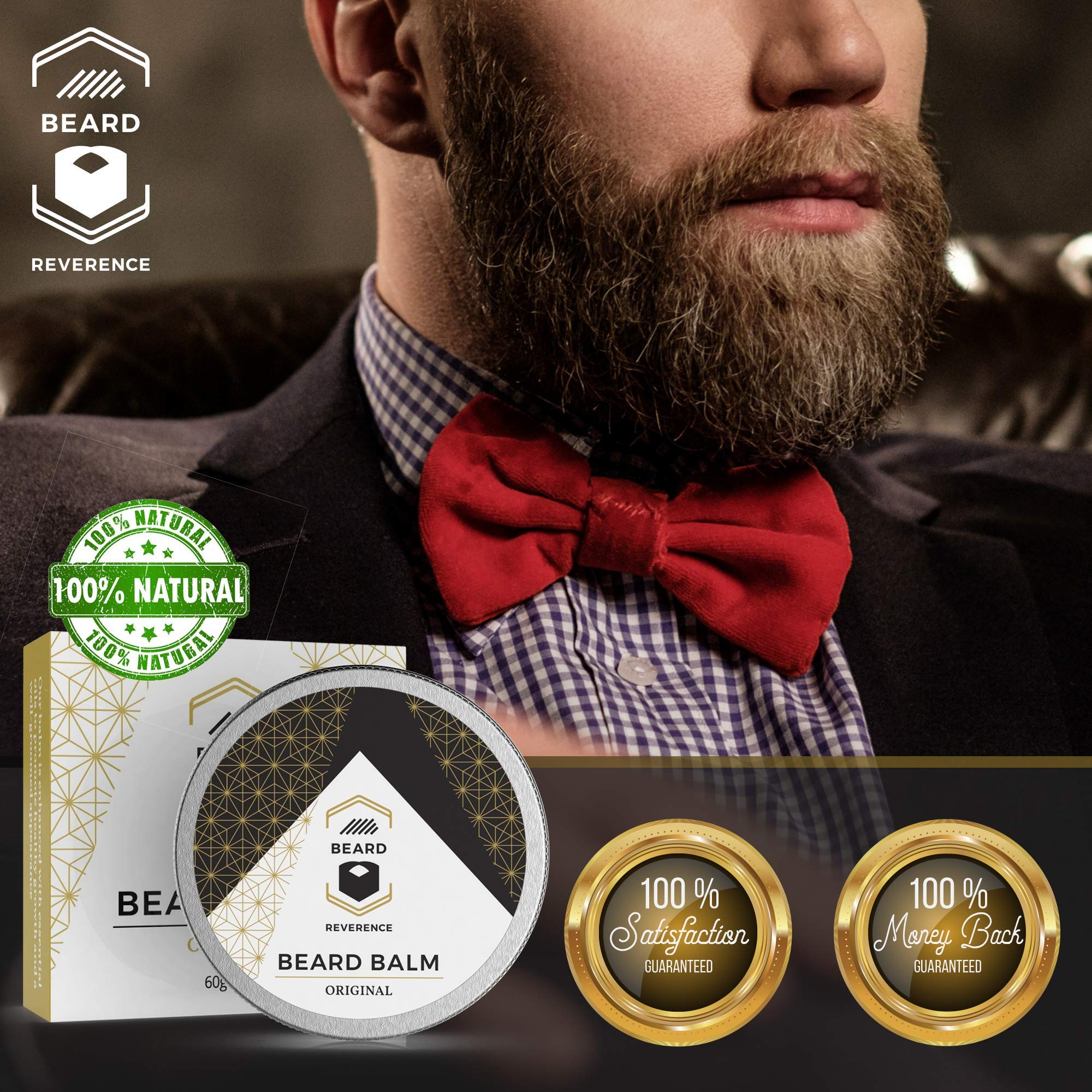All-Natural Beard Balm - Unscented - Enhanced with Tea Tree & Argan & Jojoba Oils - Beard Butter to Shape, Style, Soften & Condition Beards and Mustaches