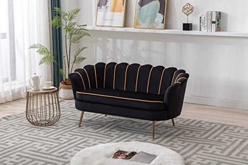QHITTY Velvet Loveseat, 58'' Velvet Sofa Accent Couch Settee Upholstered Chair, 2 Seater Small Loveseat for Small Spaces, Living Room (Black)