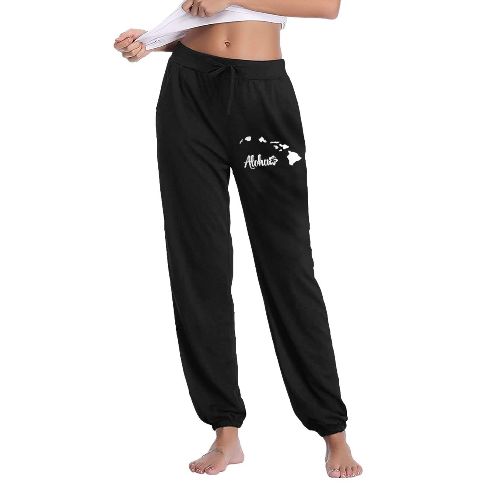 Aloha Hawaii Women's Casual Yoga Sweatpants Athletic Workout Elastic Waist Jogger Pants XX-Large Black