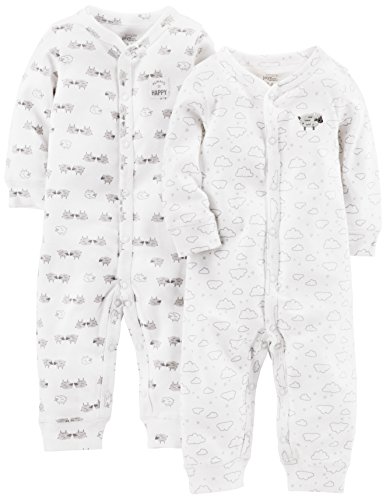 Simple Joys by Carter's Baby 2-Pack Cotton Footless Sleep and Play, White Lamb/Clouds, 3-6 Months