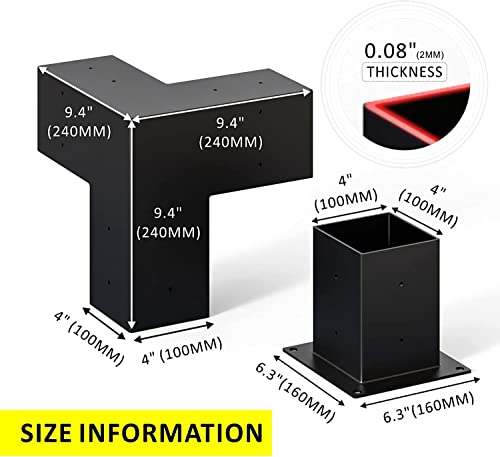 Etrifatry Pergola Bracket Kit, 4 x 4 inches Woodwork Pergola Kit with Black Powder Coated Steel Brackets, Modular Sizing Pergola Brackets Boot, Shoulder and Lag Bolts for DIY Elevated Wood Stand Kit