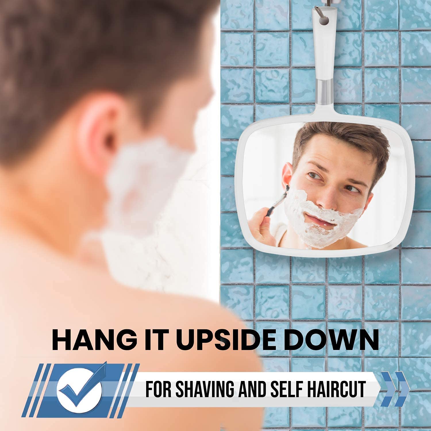 MIRRORVANA® Large Hand Held Mirror with Comfy Handle for Women and Men - Personal Barber Haircut Mirror to See Back of Head - Espejo de Mano - 9" x 13" (White)
