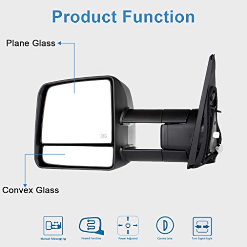 ECCPP Passenger Left Driver Right Tow Mirrors Pair Set Side LED Signal Power Heated Manual Telescoping Black Towing Mirrors Replaceme fit 2007-2016 for Toyota for Tundra (Pair Set) (A Pair)