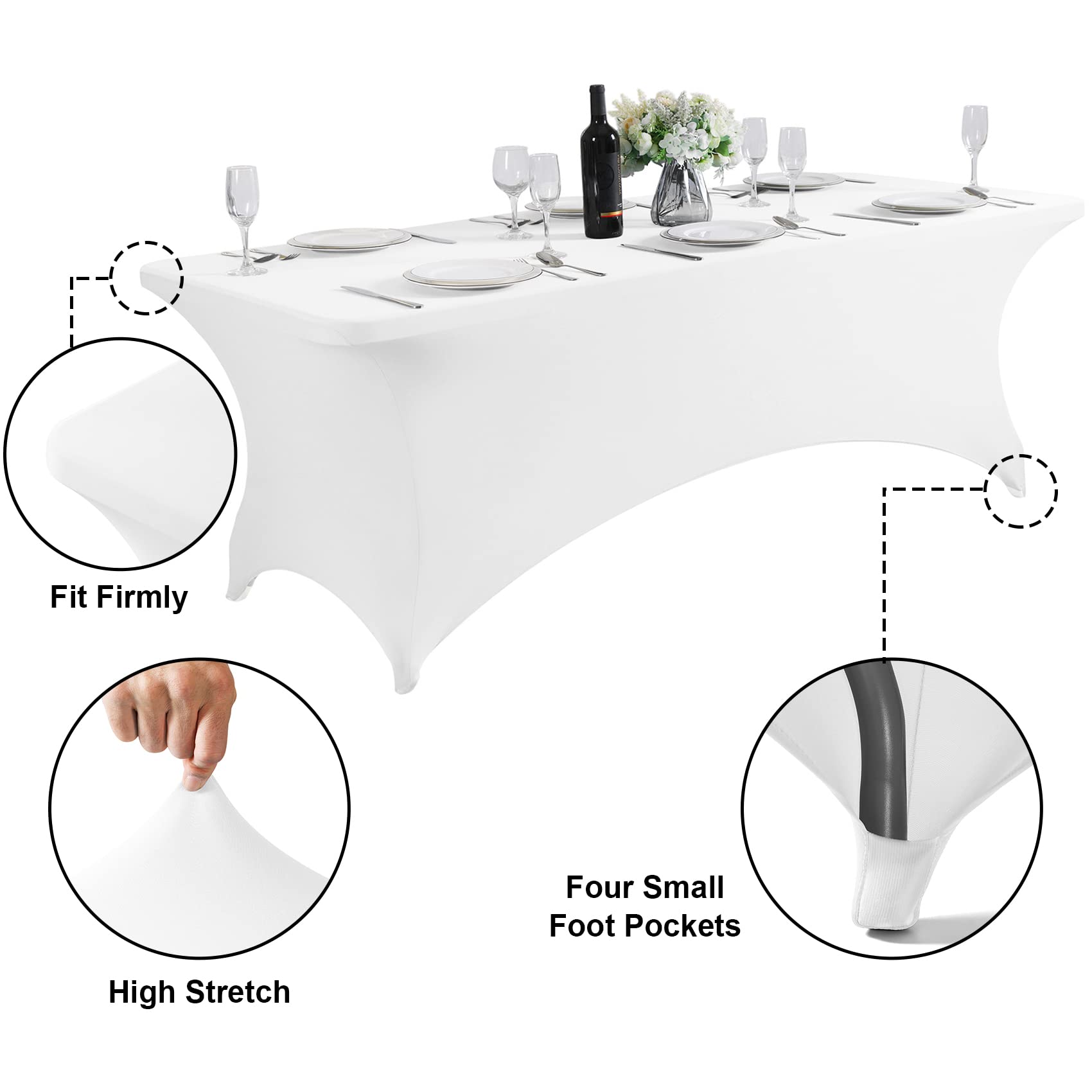 SUPERO Waterproof Spandex Table Cover for 8FT Table Universal Fitted Stretch Tablecloth for Party, Banquet, Wedding and Events-White
