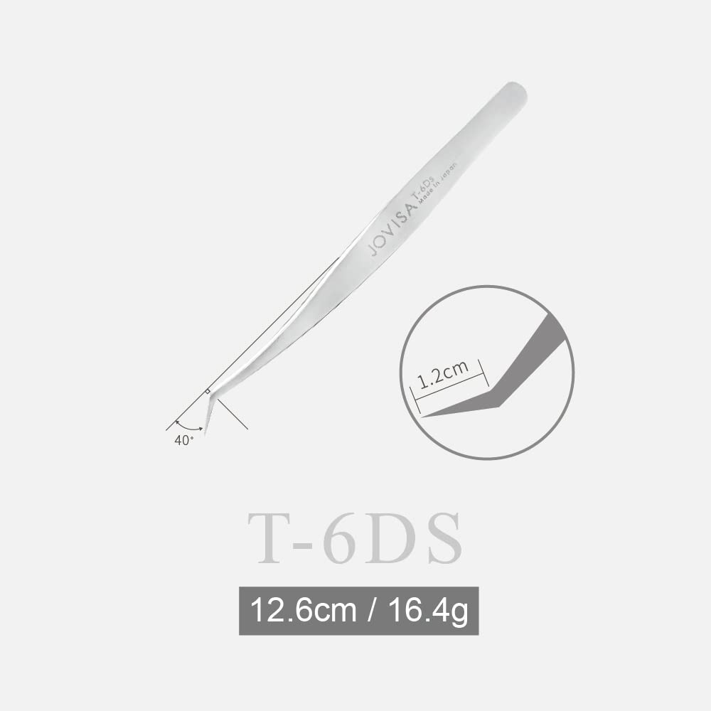 JOVISA T-6Ds Tweezer Made In Japan Eyelash Extension Tweezers for Mega Volume And 3D 6D Mink Eyelash, SUS 304 Stainless Steel Straight Angled Tip False Eyelash Extension Supplies