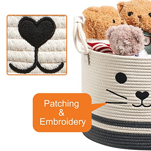 Large Woven Cotton Rope Storage Basket Baby Laundry Basket Blanket Basket with Handles Nursery Cat Basket for Toys Gifts